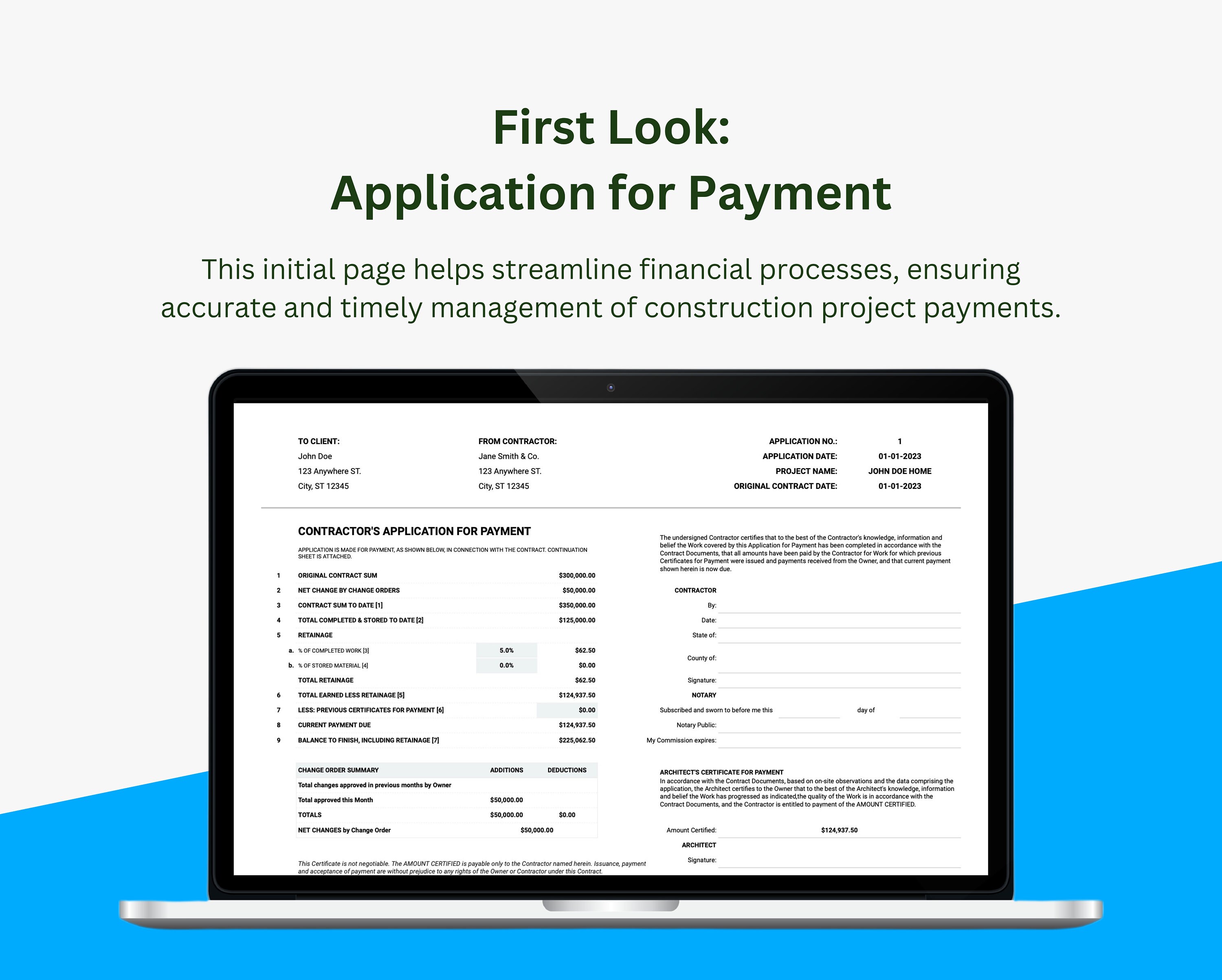 Construction Payment Application, Subcontractor Payment Certificate ...