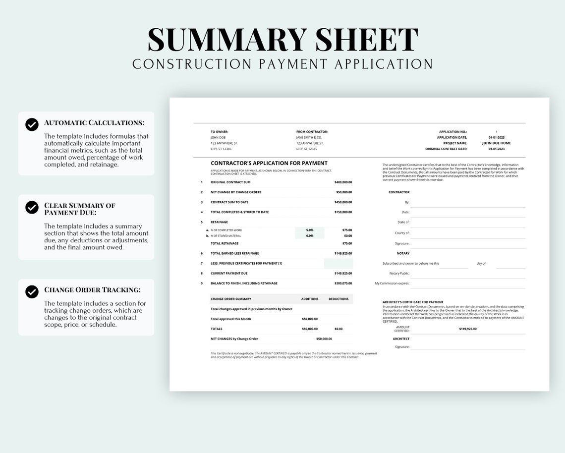 Construction Payment Application Subcontractor Payment - Etsy