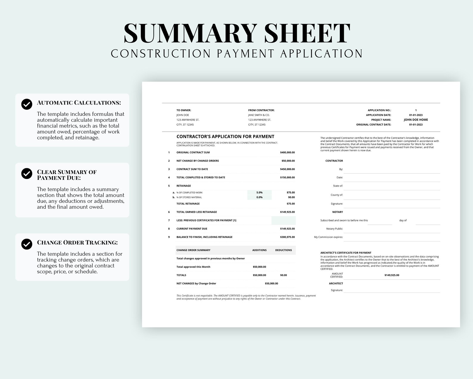 Construction Payment Application Subcontractor Payment - Etsy