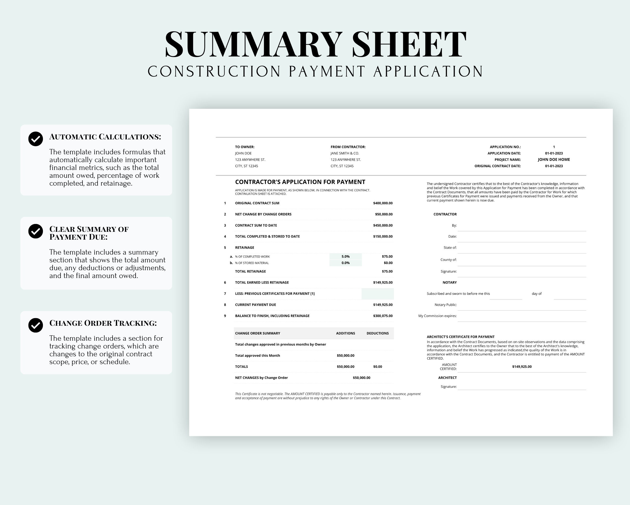 Construction Payment Application Subcontractor Payment - Etsy