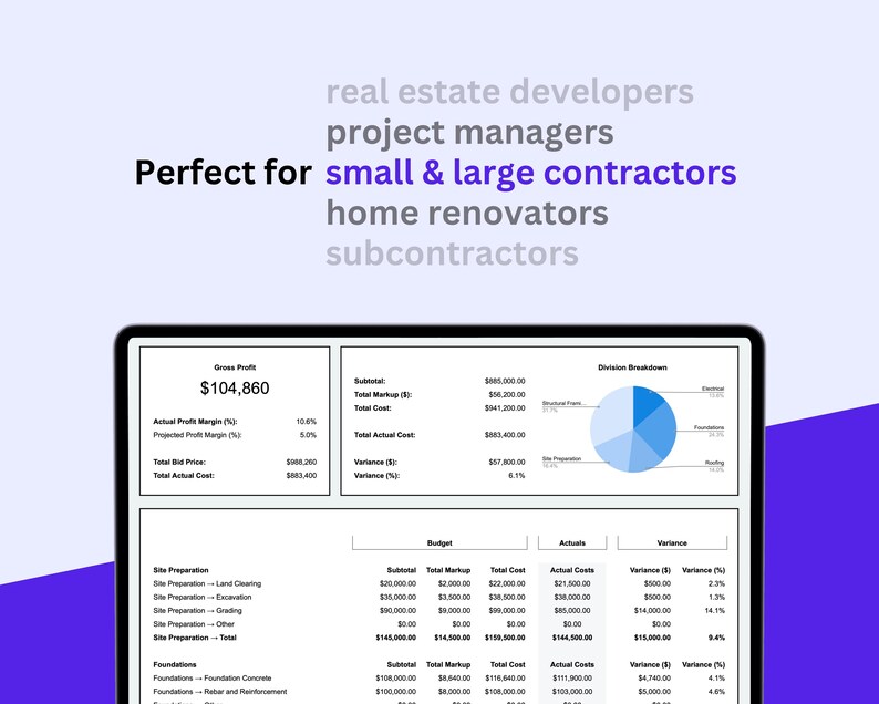 Construction Job Costing Template, Contractor Expense Tracking ...