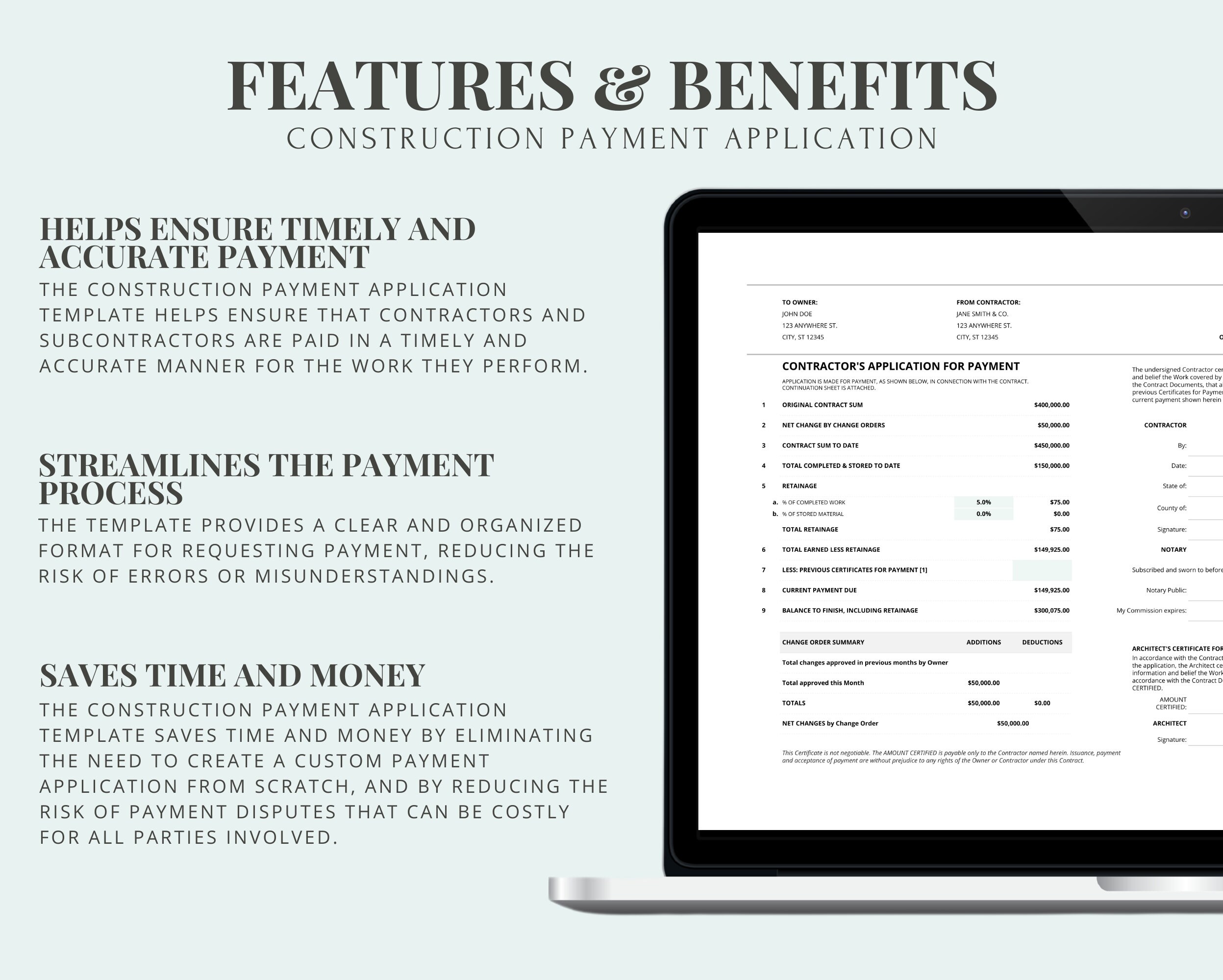 Construction Payment Application Subcontractor Payment - Etsy