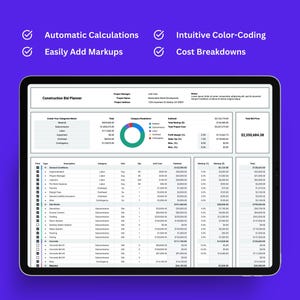 Bid & Estimate Planner, Bidding Template, Estimate Spreadsheet ...