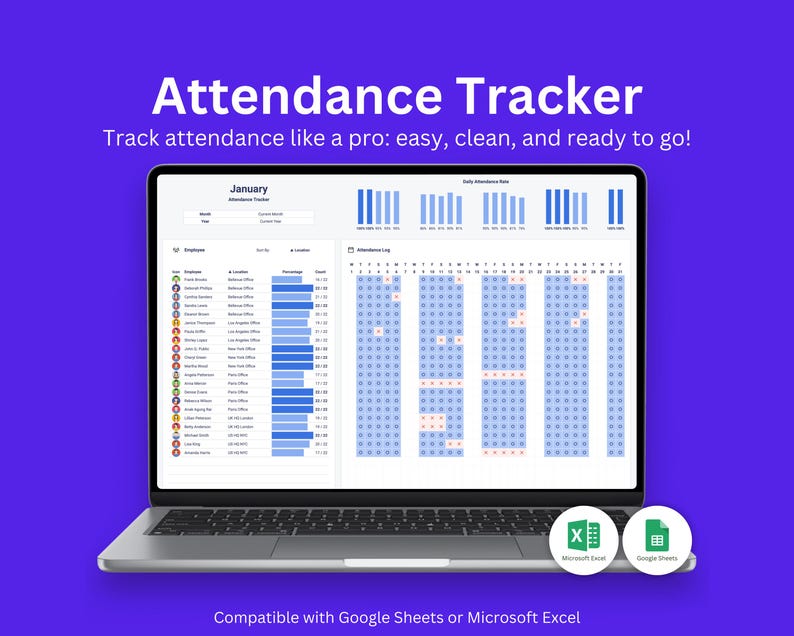 Attendance Tracker: Google Sheets & Excel Template - Etsy