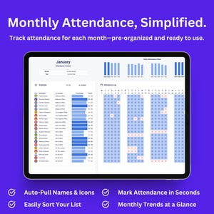 Attendance Tracker Google Sheets Excel | Employee Student Template - Etsy