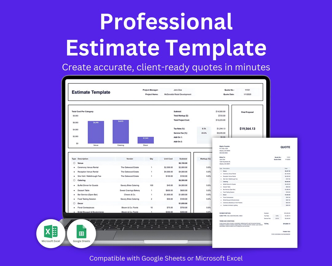 Professional Estimate Template, Printable Quote Sheet, Printable ...