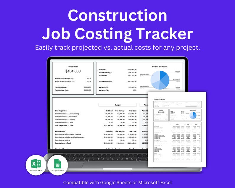 Construction Job Costing Template, Contractor Expense Tracking ...
