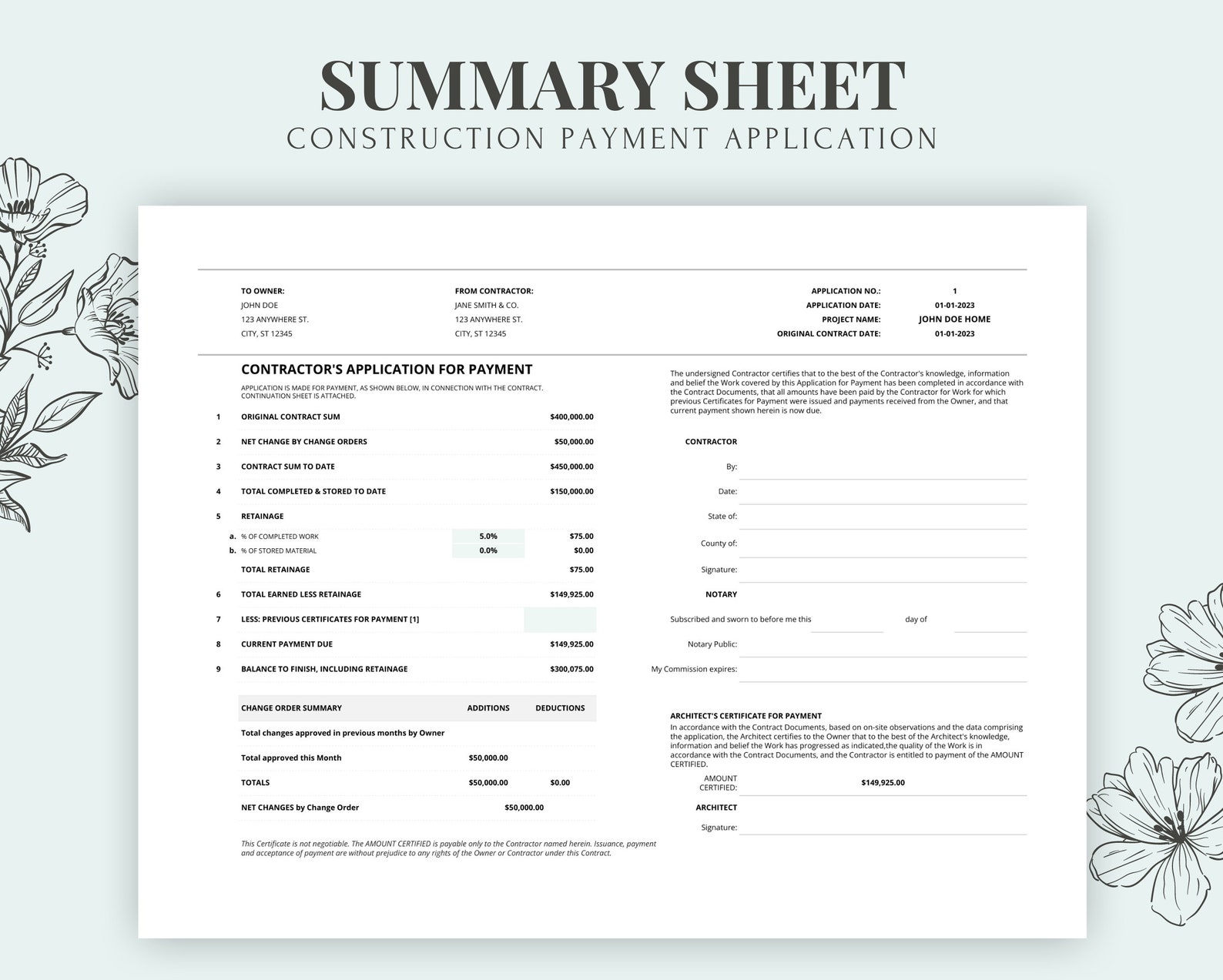Construction Payment Application Subcontractor Payment - Etsy