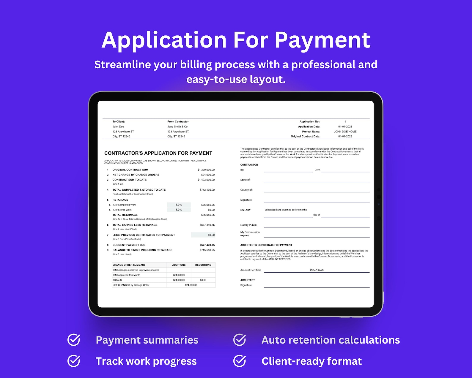 Construction Payment Application | Schedule of Values Template ...
