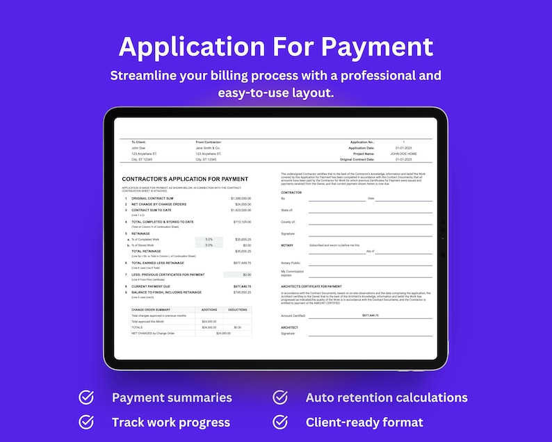 Construction Payment Application | Schedule of Values Template ...