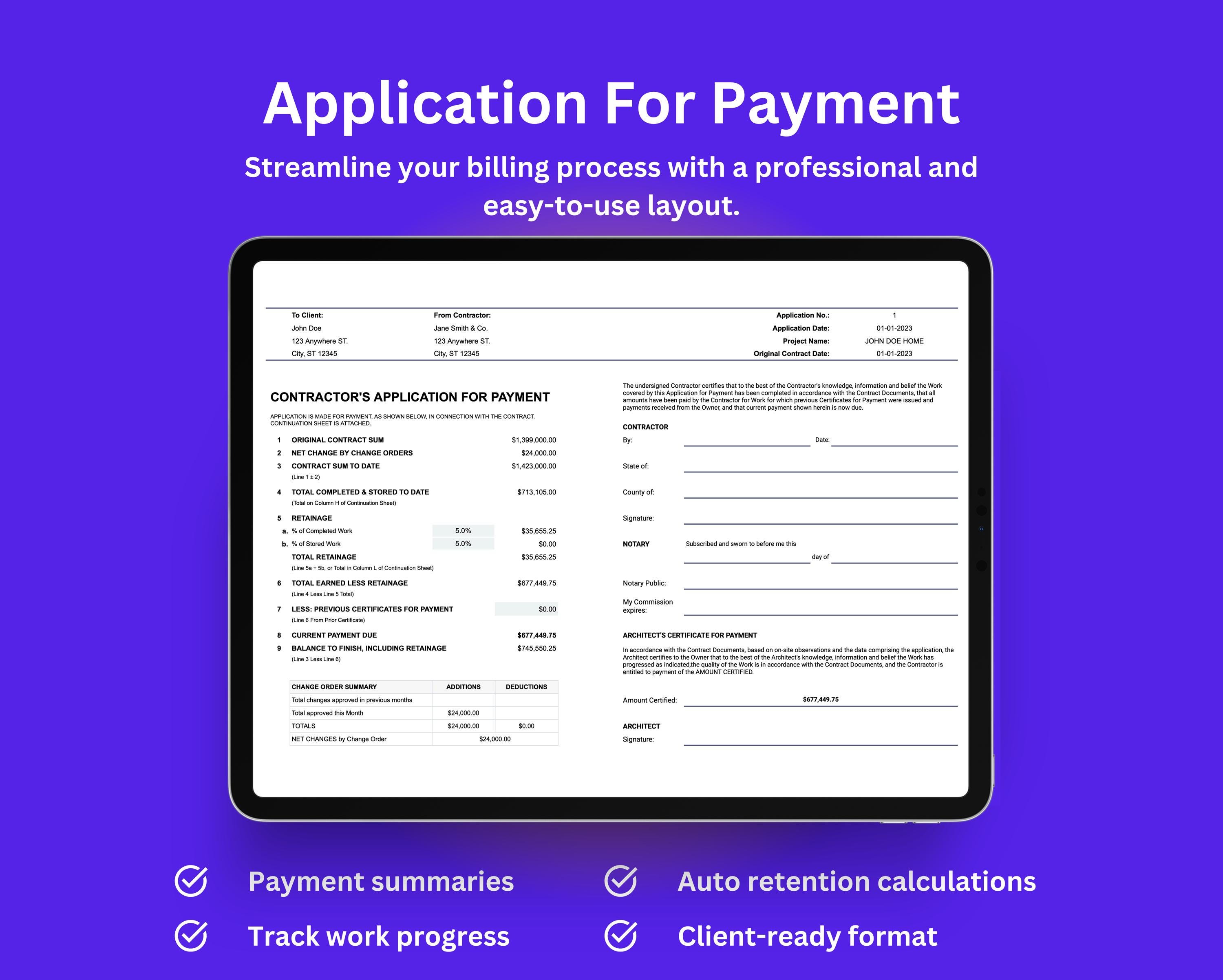 Construction Payment Application | Schedule of Values Template ...