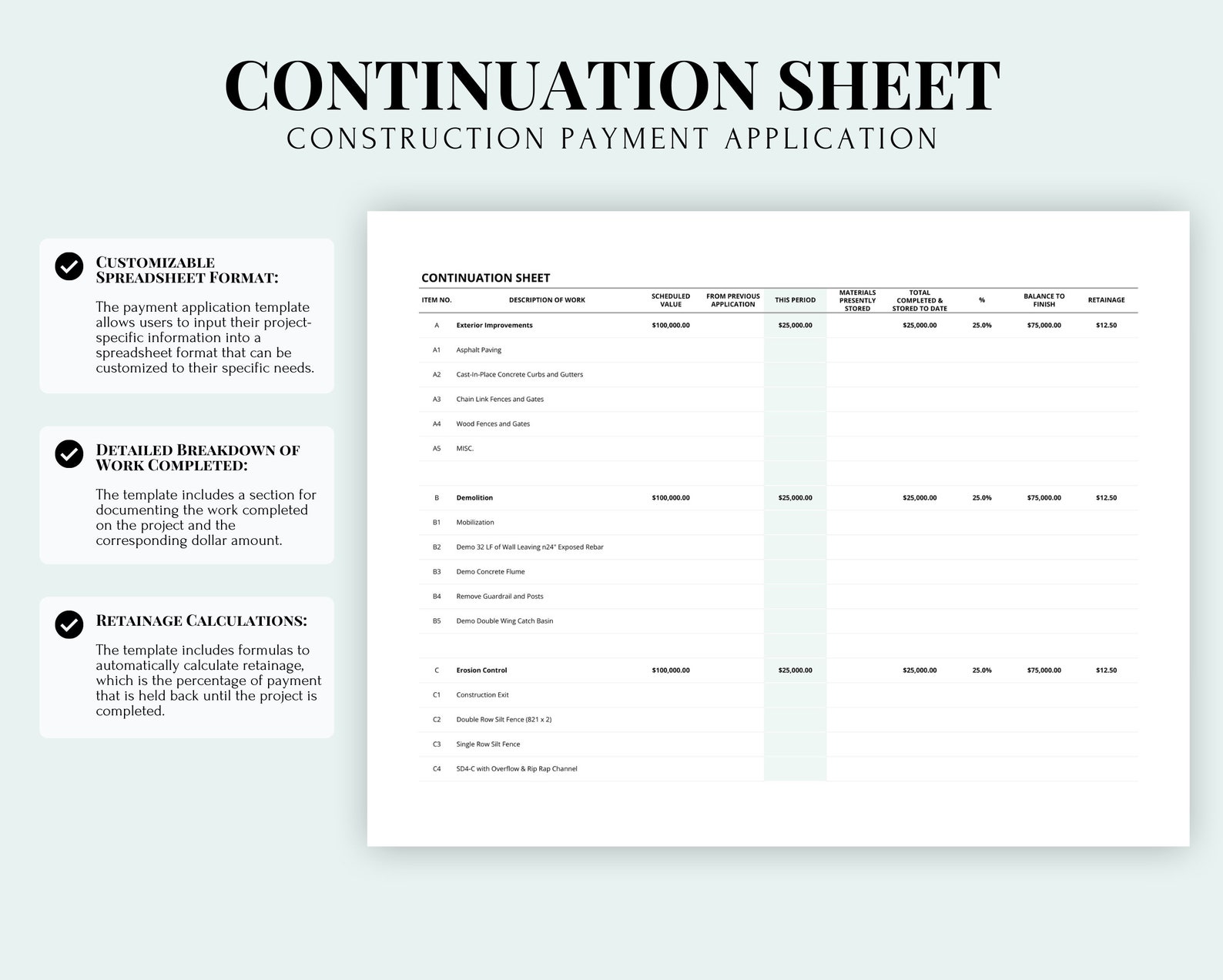Construction Payment Application Subcontractor Payment - Etsy