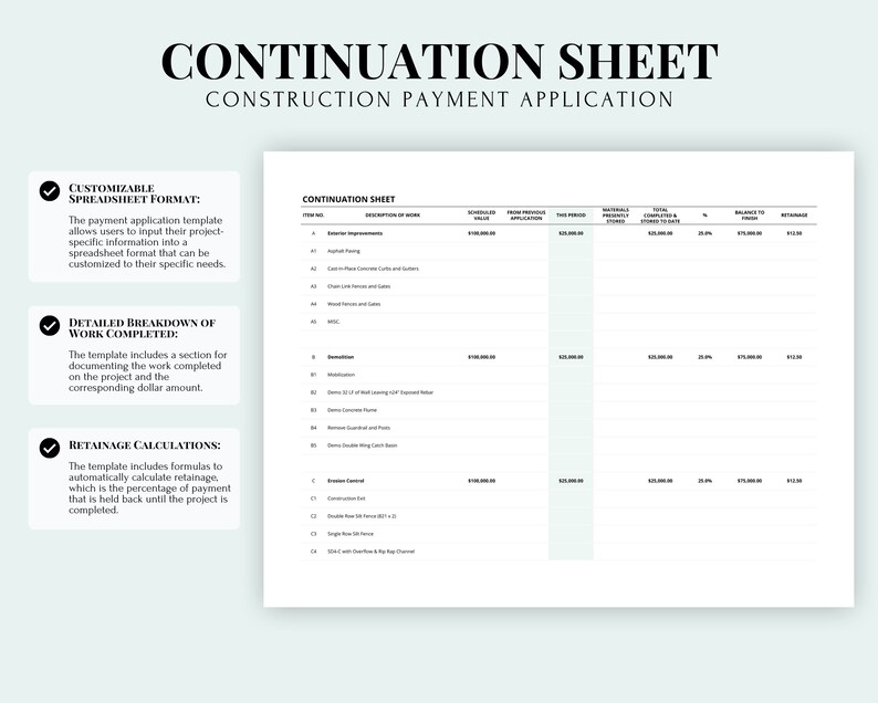 Construction Payment Application Subcontractor Payment - Etsy