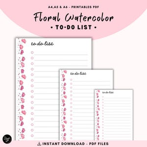 Super Cute White and Pink Watercolor Floral to Do List - Ready to Print ...
