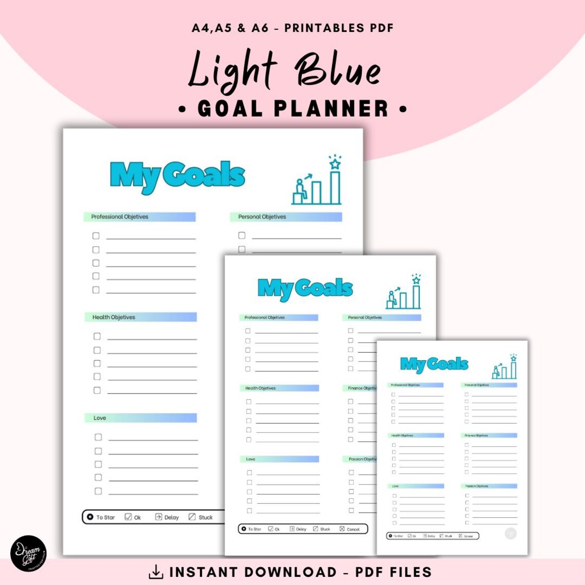 Goal Planner Printable | Light Blue, A4 A5 A6 (PDF Files) - Etsy