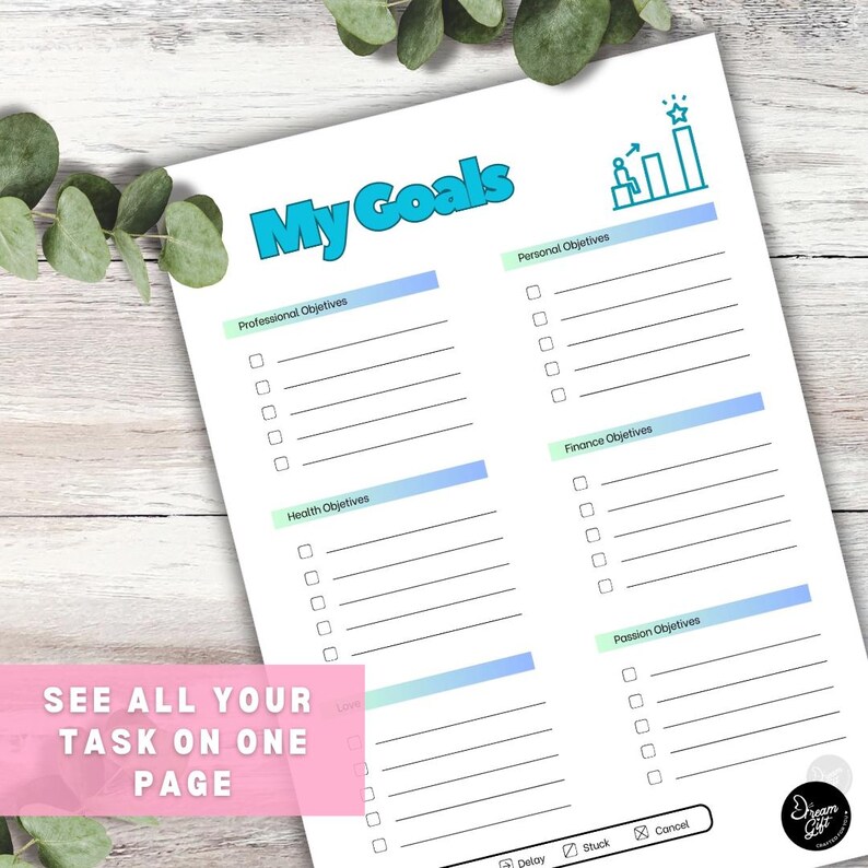 Goal Planner Printable | Light Blue, A4 A5 A6 (PDF Files) - Etsy