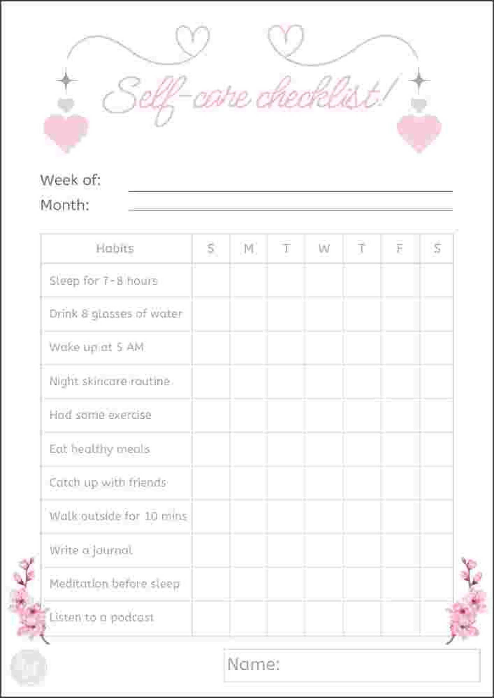 Self-care Checklist Decorative Planner - Take Care of Your Mind and ...