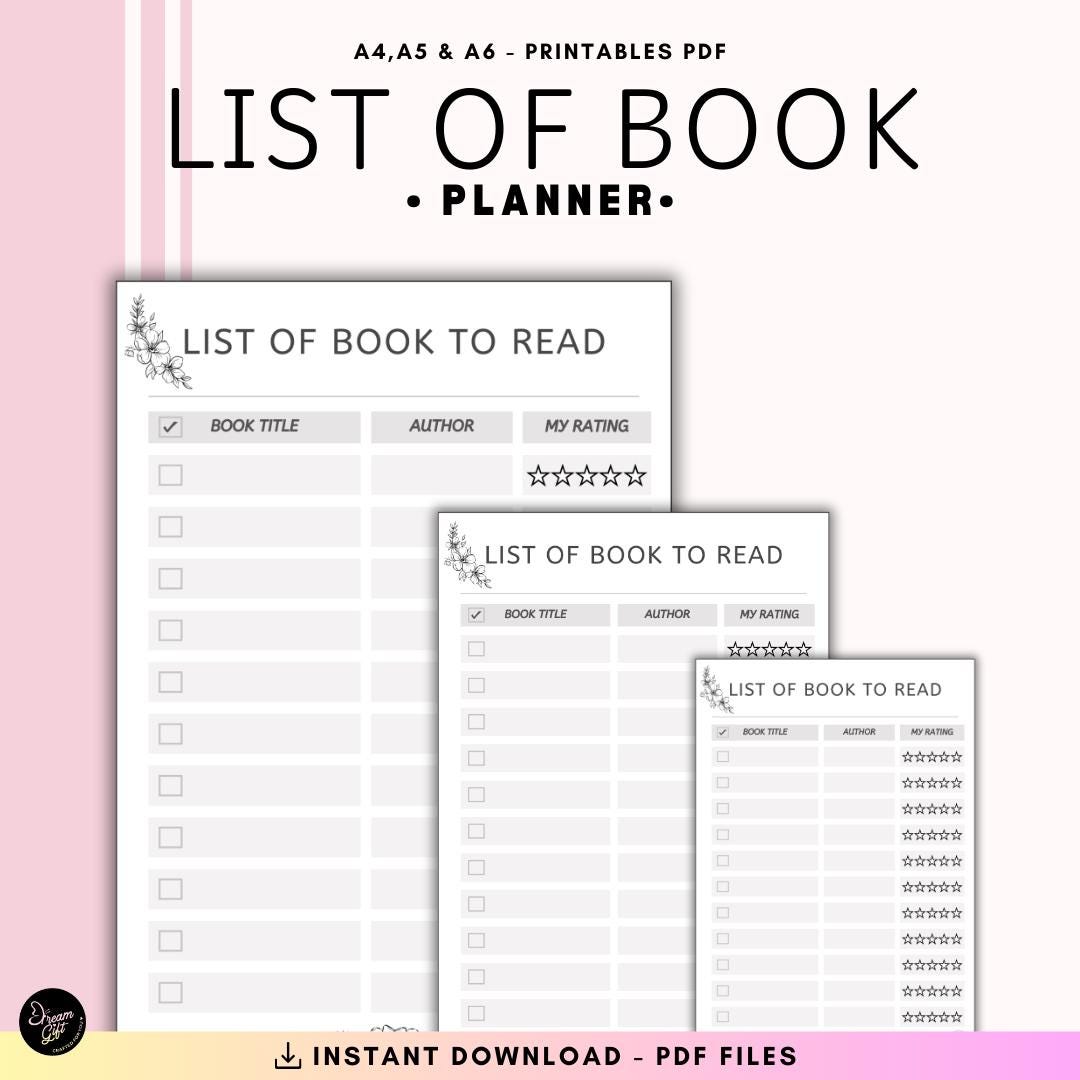 Minimalist Planner - List of Books to Read Tracker (A4 Printable) - Etsy