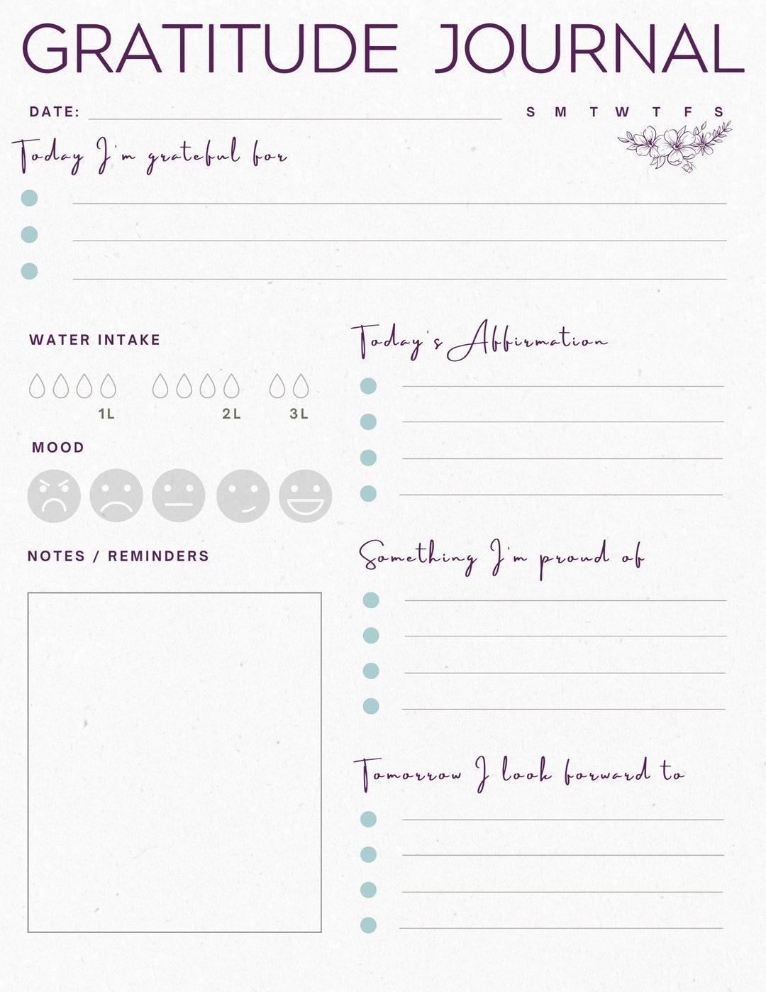 Daily Gratitude Instant Download, Printable Gratitude Sheet, Daily ...