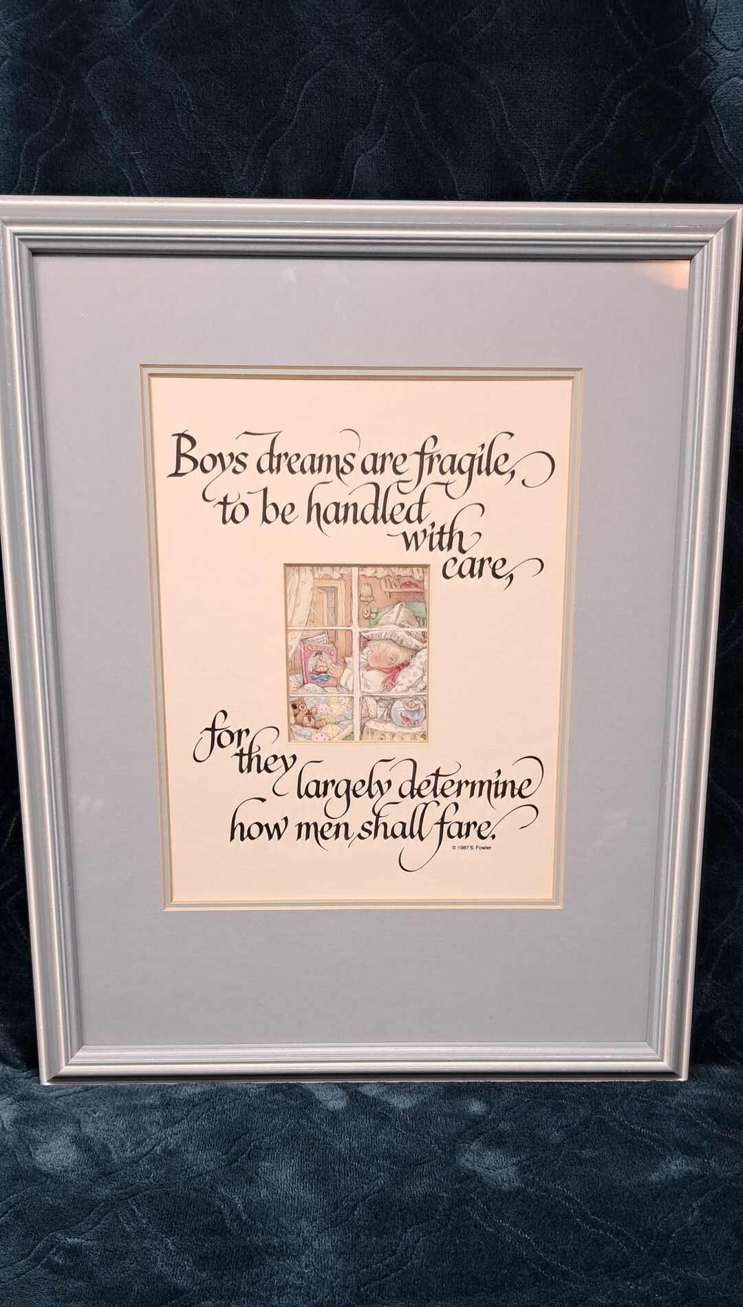 Vintage "boys Dreams Are Fragile" Framed Pencil Wall Art, 1987, by S ...