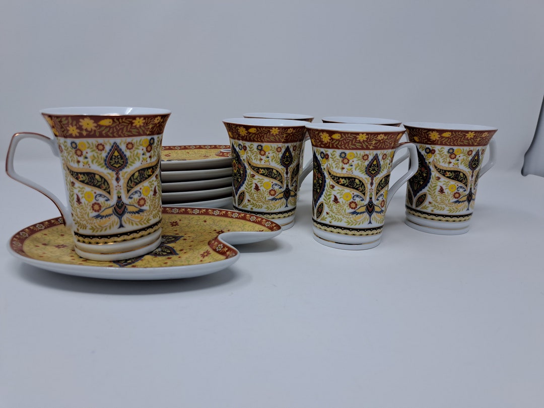 Adeline Cloisonne Fine Porcelain Cup and Biscuit Saucer, (set of 6) - Etsy