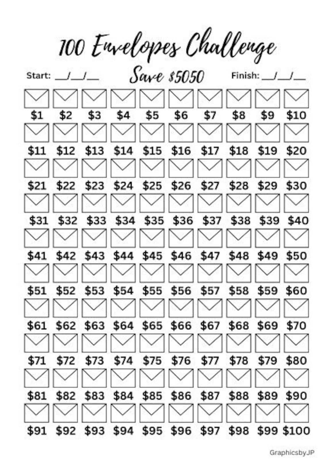 100 Envelopes Challenge W/ Bonus Envelope Template - Etsy