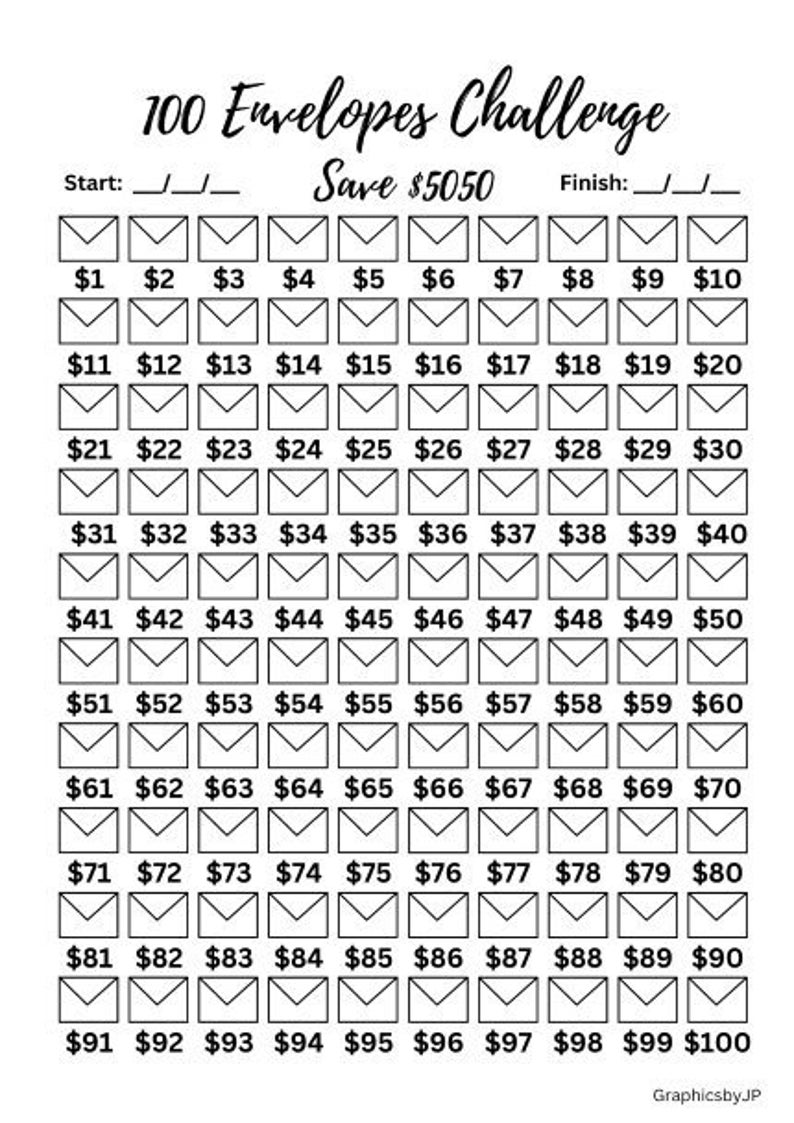 100 Envelopes Challenge W/ Bonus Envelope Template - Etsy