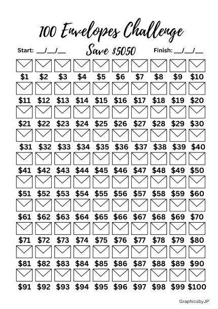 100 Envelopes Challenge W/ Bonus Envelope Template - Etsy