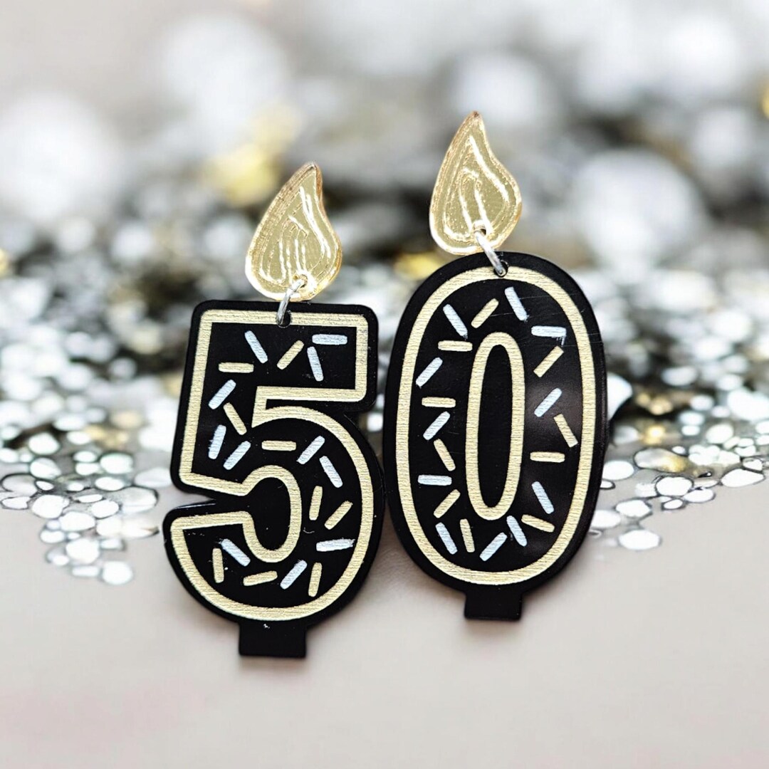 ELEGANT BIRTHDAY CANDLE (black/gold/silver) | Stud + Dangle Earrings ...