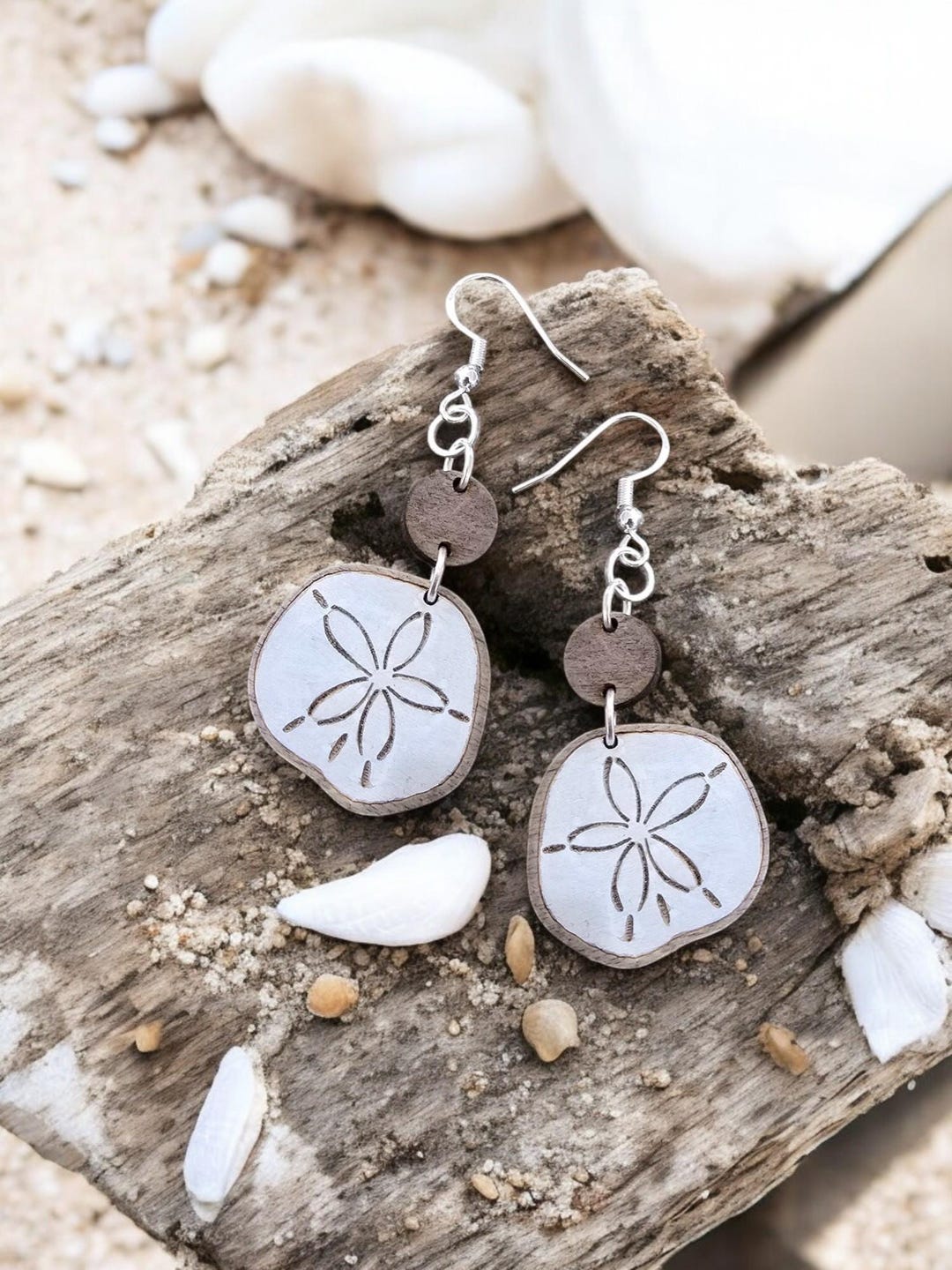 COASTAL SAND DOLLAR | Dangle Earrings - Beach, Summer Vacation, Shell ...