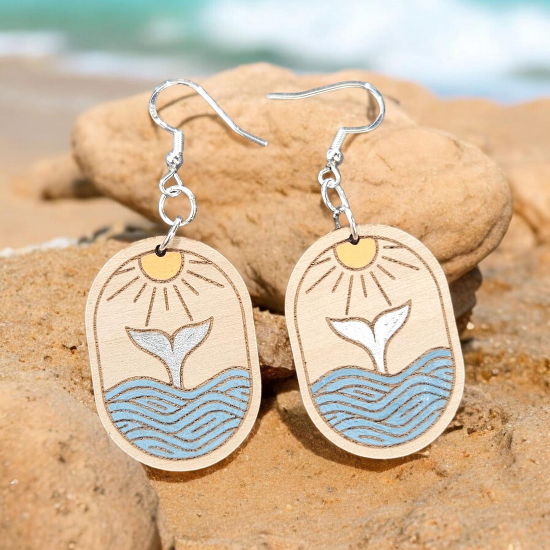 WHALE SUNSET Dangle Whale Earrings, Whale Tail Earrings, Ocean Earrings ...