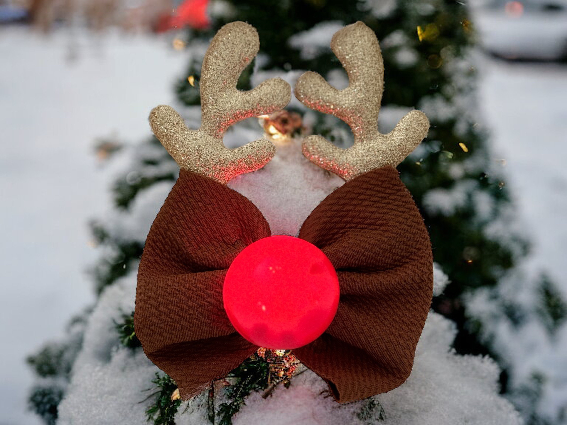 Reindeer Bow, Ruldolph Bow, Antler Bow, Reindeer Headwrap, Reindeer ...