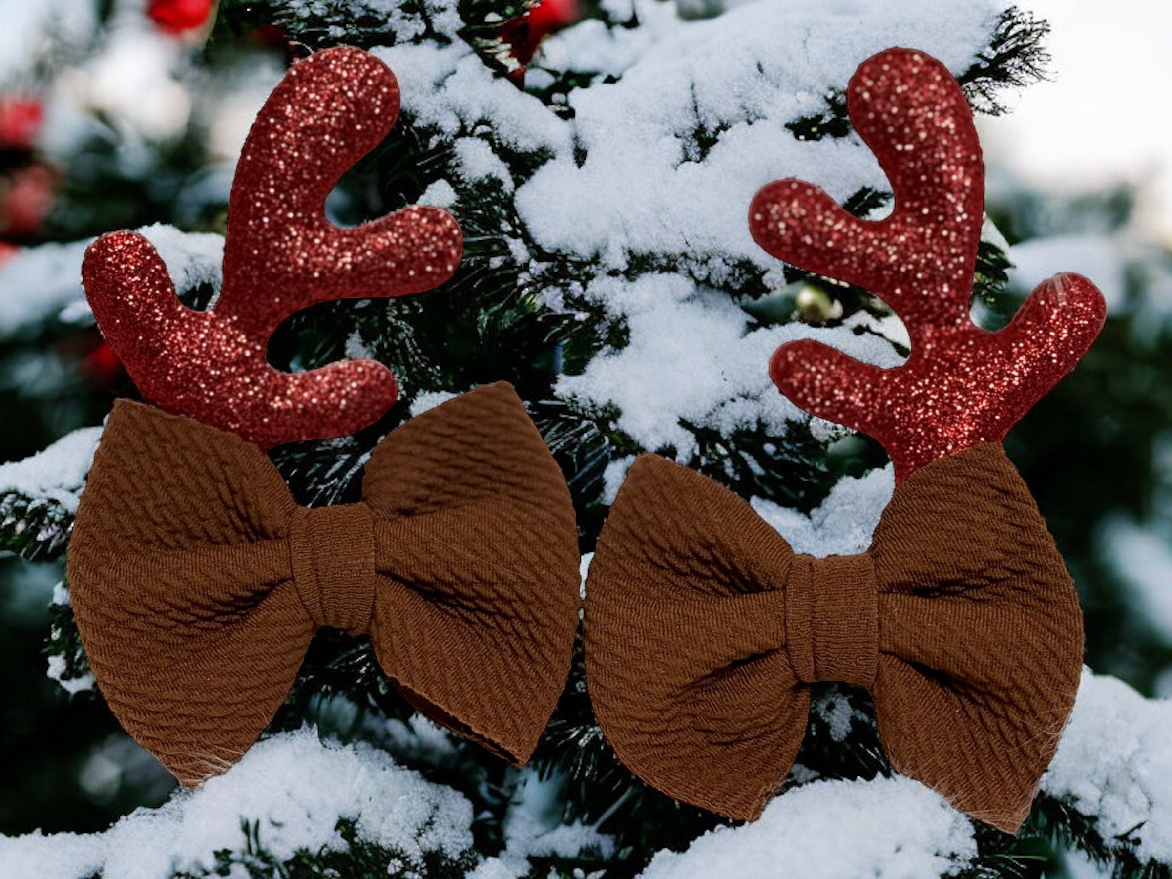 Reindeer Bow, Ruldolph Bow, Antler Bow, Reindeer Headwrap, Reindeer ...