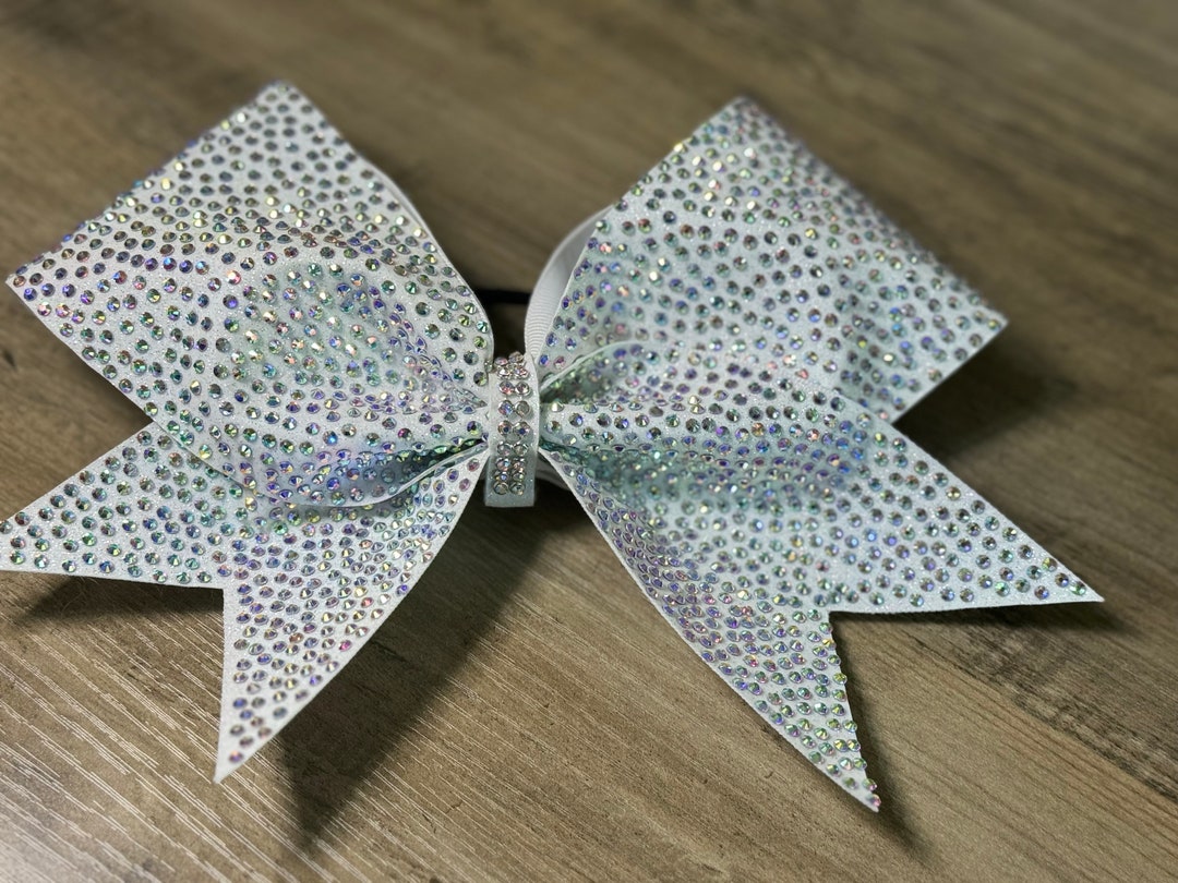 Full Rhinestone White Glitter Cheer Bow, Blingy Cheer Bow,sparkly Dance ...