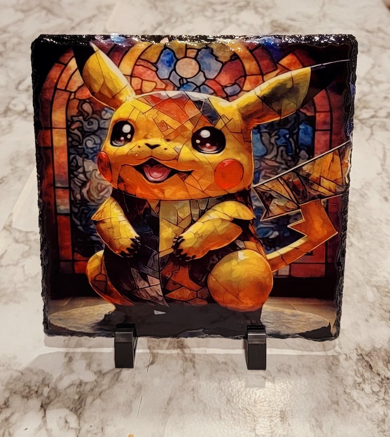 Pikachu Stained Glass Rock Slate - Etsy