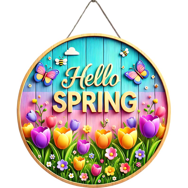 12 Inch Hello Spring Door Sign With Flowers, Floral Door/wall Decor - Etsy