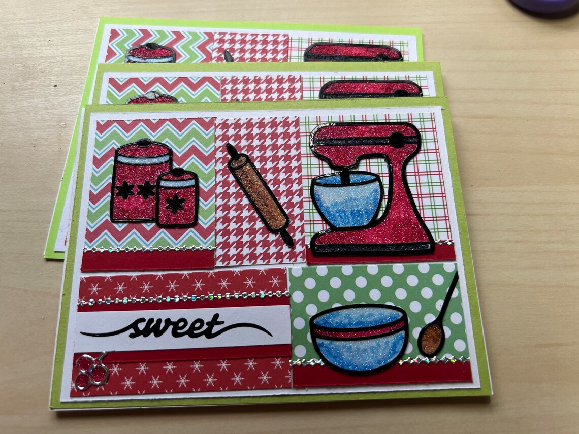 Handmade Baking Card - Christmas Cookie Cards - Holiday Glitter Card ...