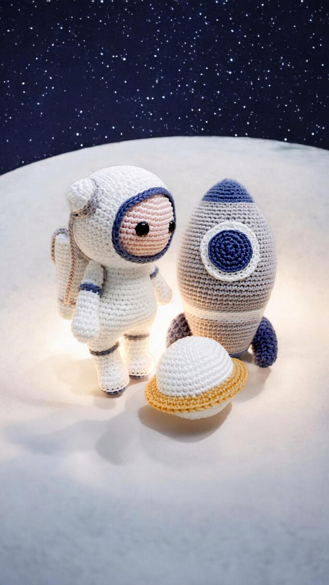 Set of 3 Space Amigurumi Stuffed Plush Toy, Astronaut - Spacecraft and ...