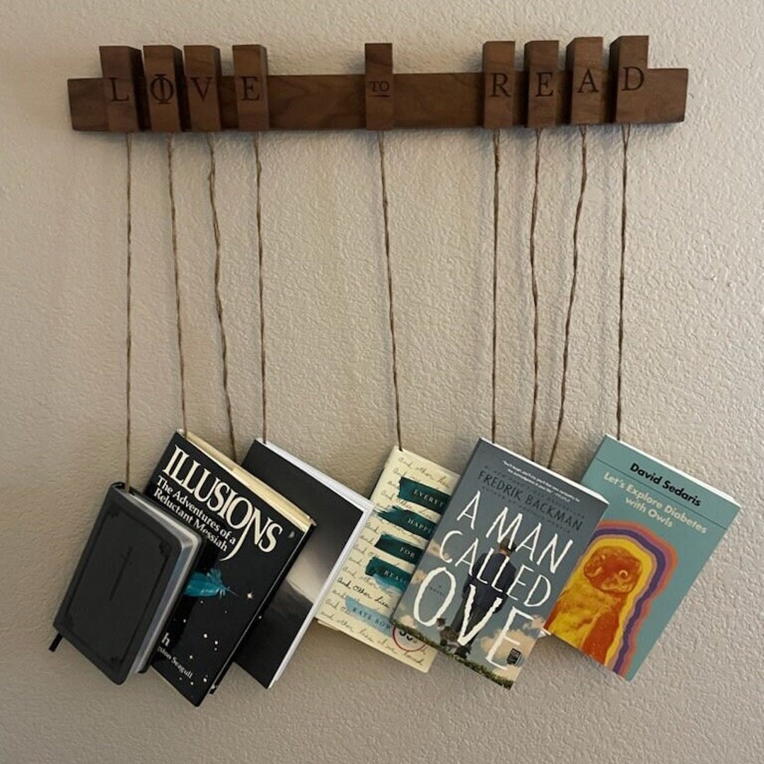 Custom Engraved Hanging Bookshelf Floating Bookshelf Book Rack Display ...