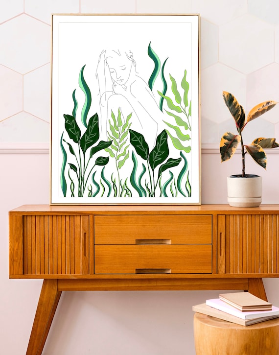 Woman Line Art Body Line Art Female Figure Leaf Line Art - Etsy