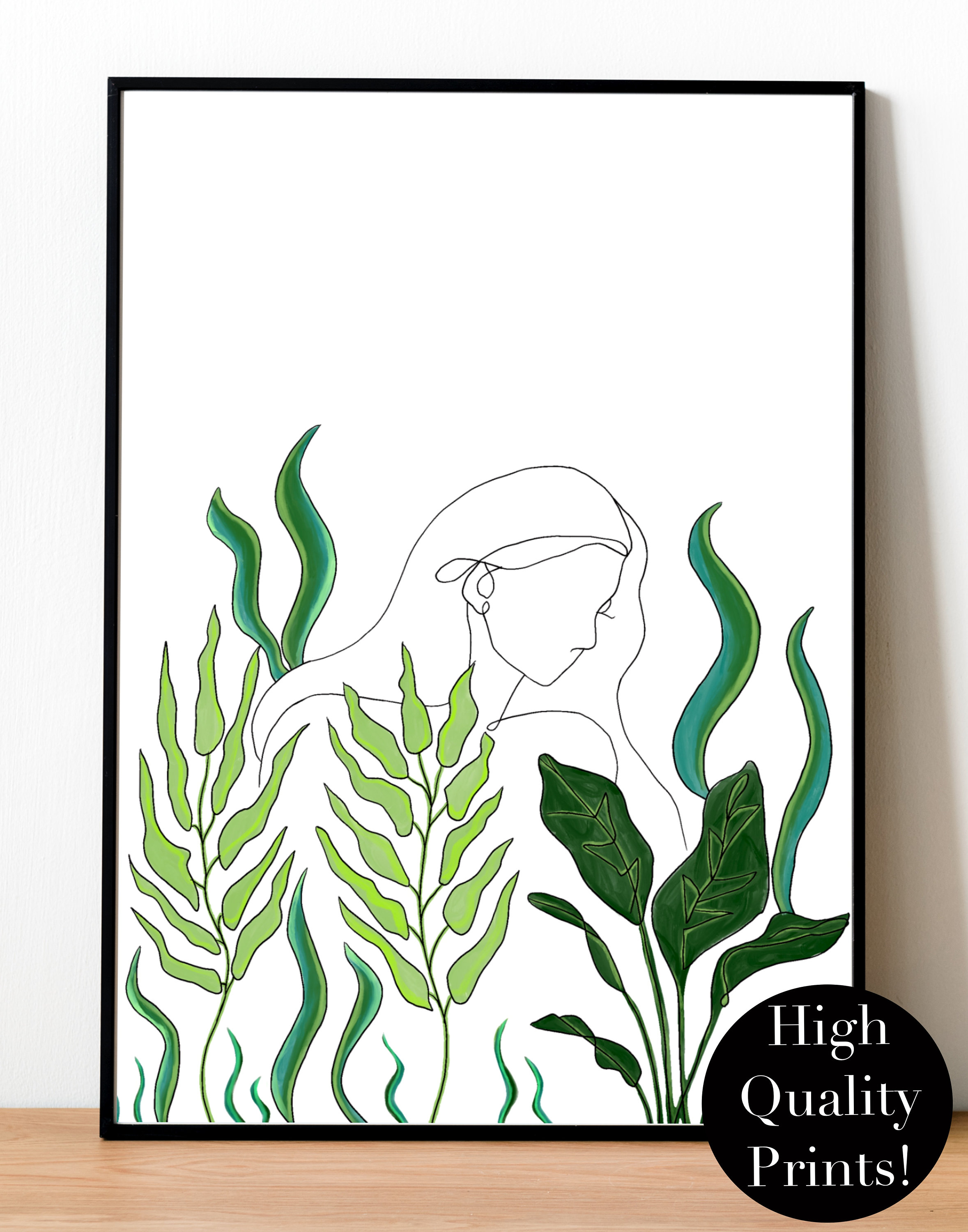 Woman Line Art Body Line Art Female Figure Leaf Line Art Colorful Wall