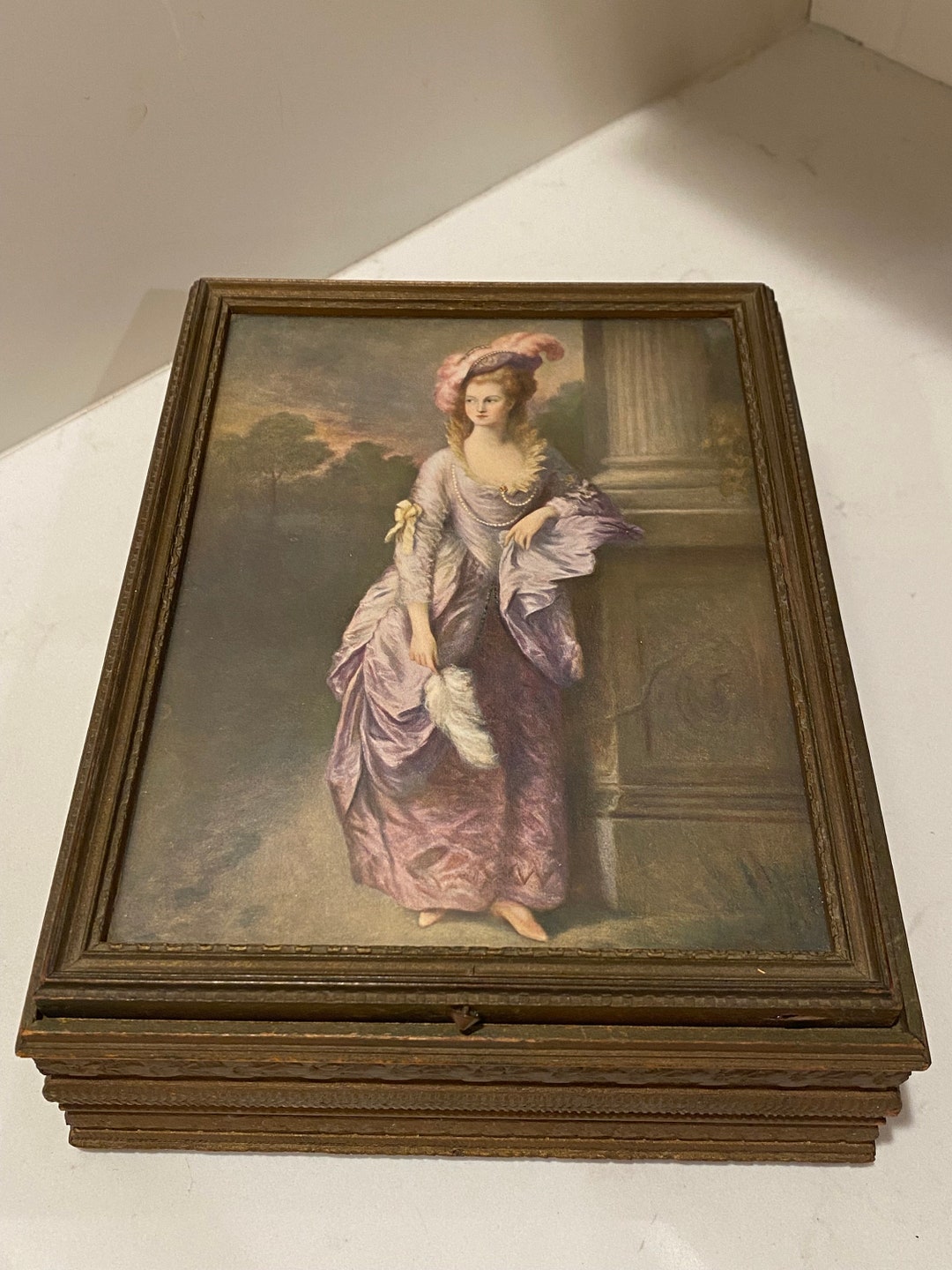 Antique Jewelry Box With Lithograph Print - Etsy