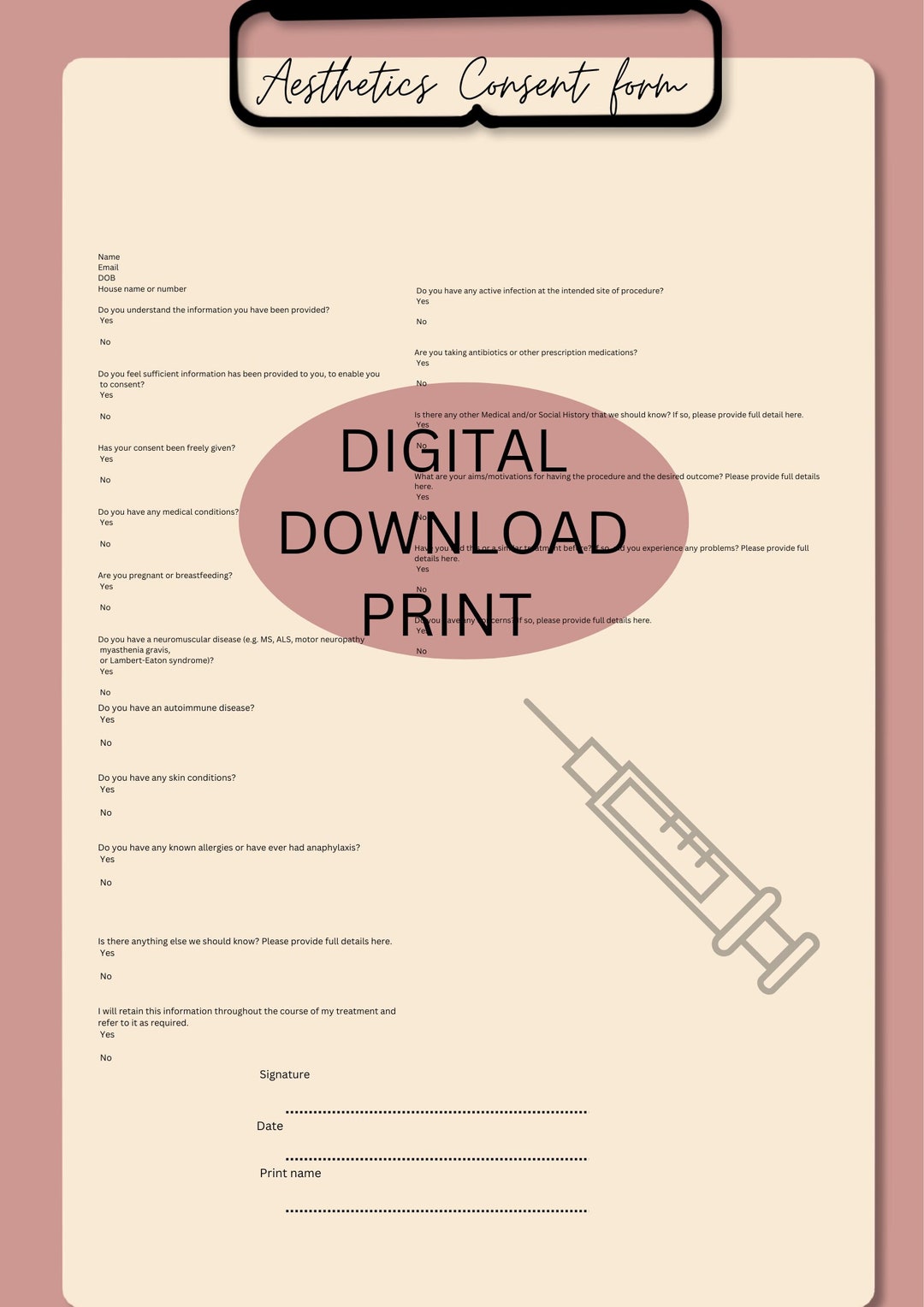 Aesthetics Consent Form - Etsy