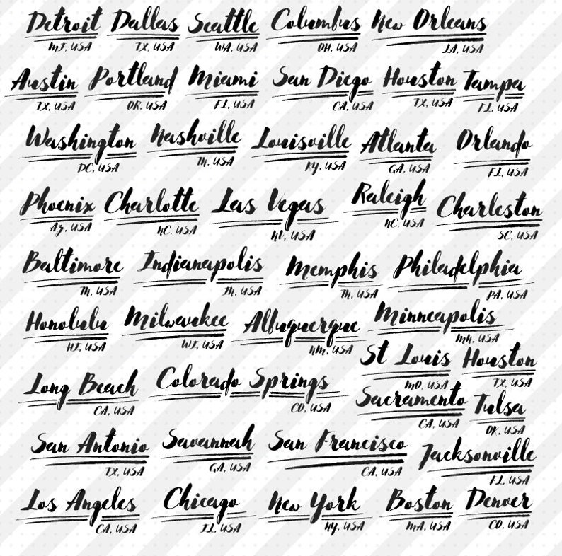 Travel SVG Bundle Cursive USA Cities Svg Dxf Png Pdf - Etsy