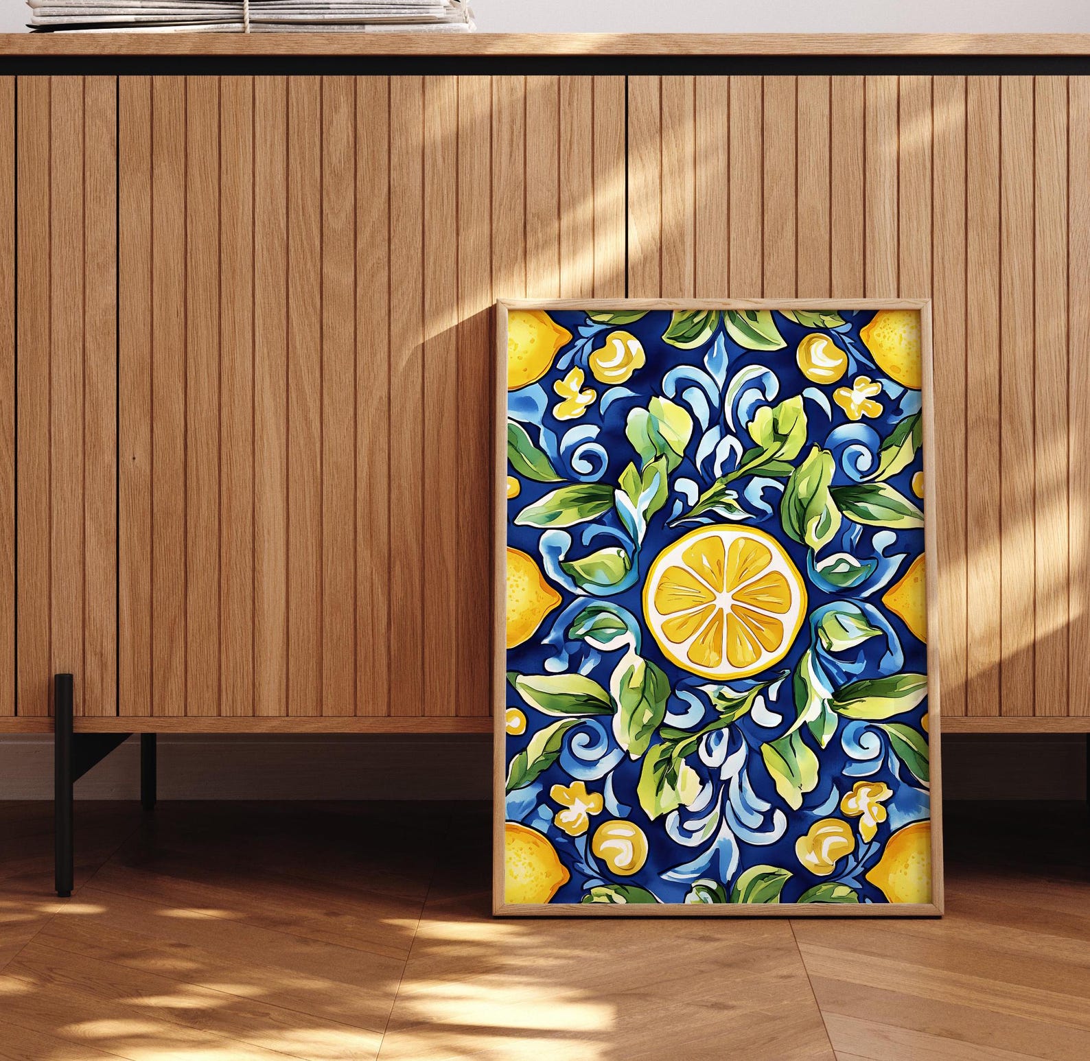 Sicilian Lemon Art Print: Italian Tile Inspired Mediterranean Decor ...