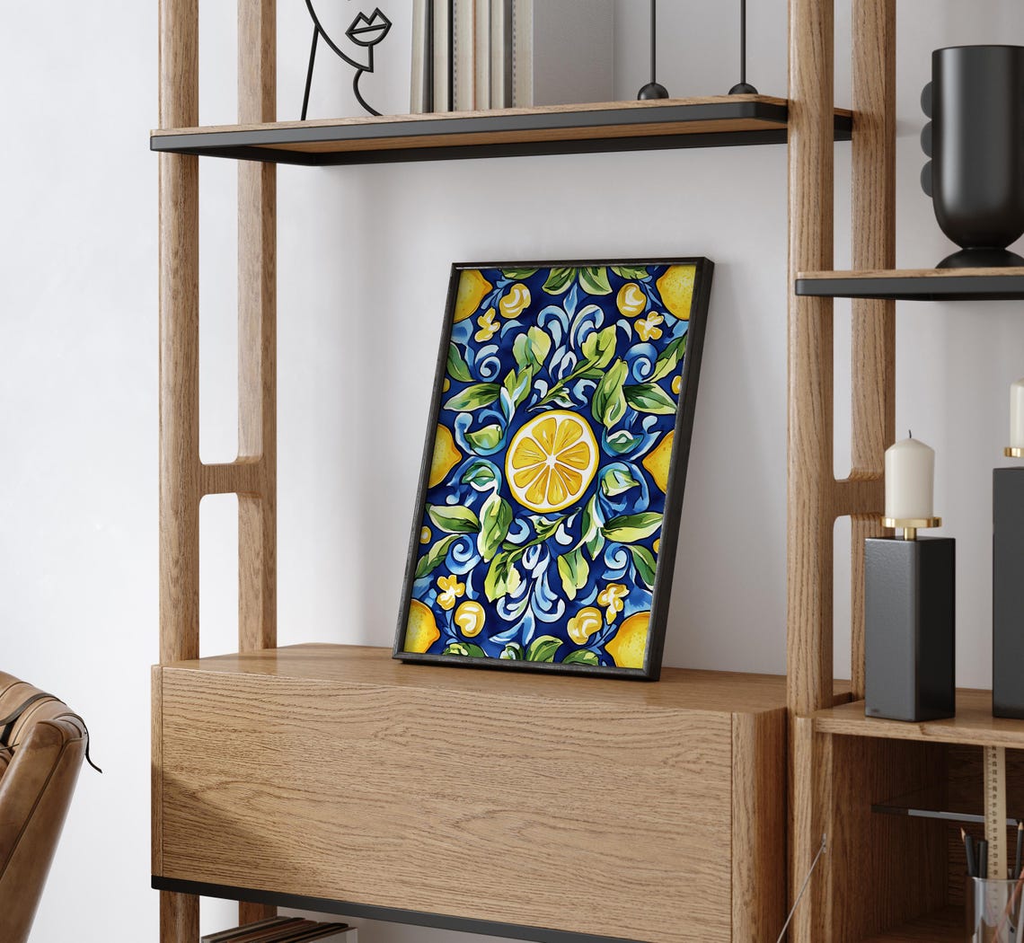 Sicilian Lemon Art Print: Italian Tile Inspired Mediterranean Decor ...