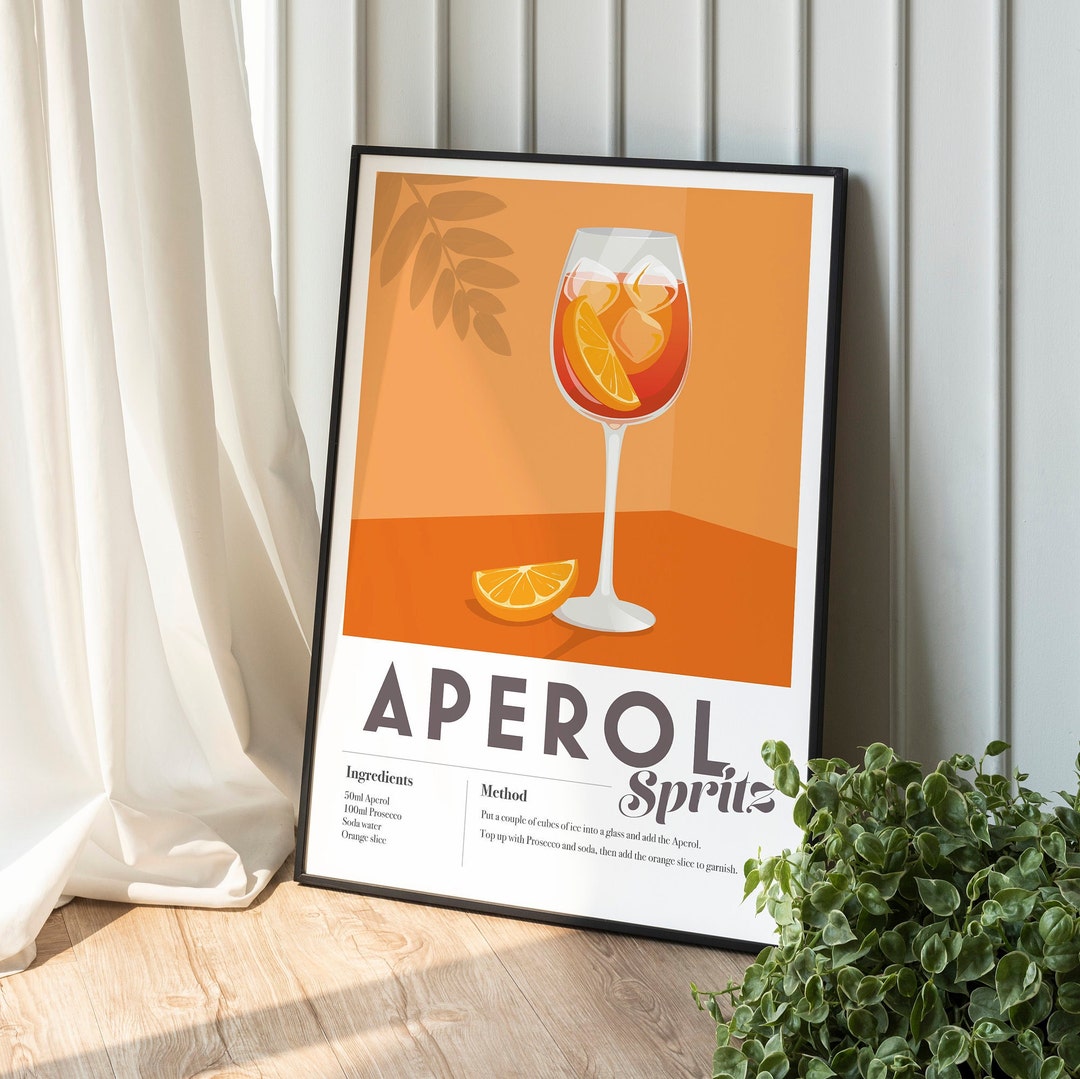 APEROL SPRITZ Cocktail Print Home Bar Kitchen Prosecco Recipe - Etsy