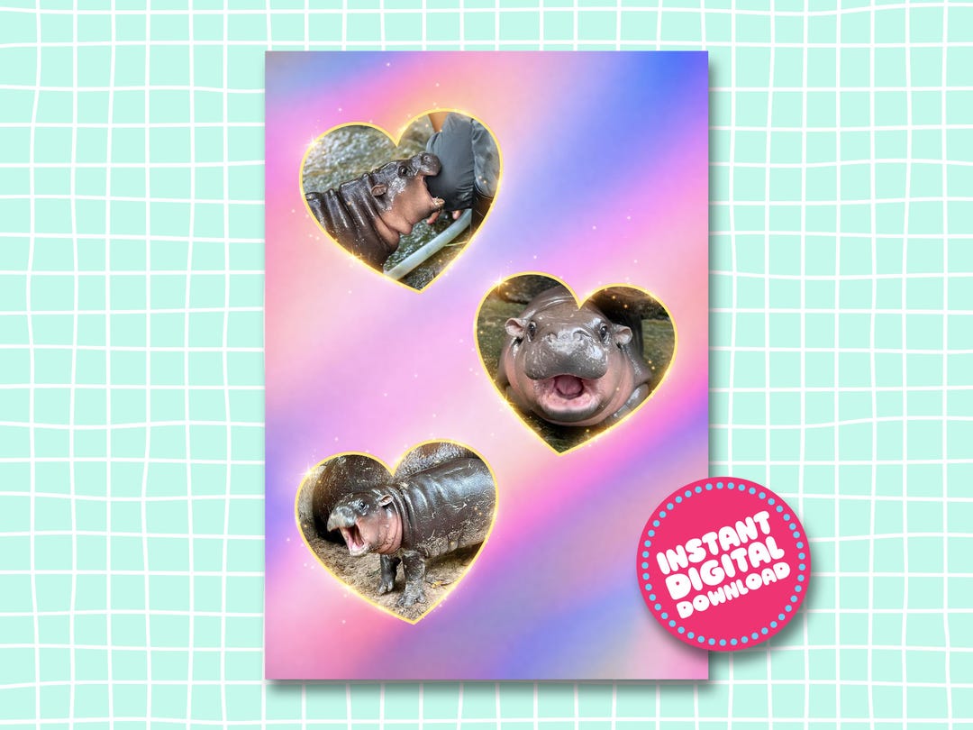 Moo Deng Pygmy Hippo Portrait Print – Quirky Animal Wall Art (digital ...
