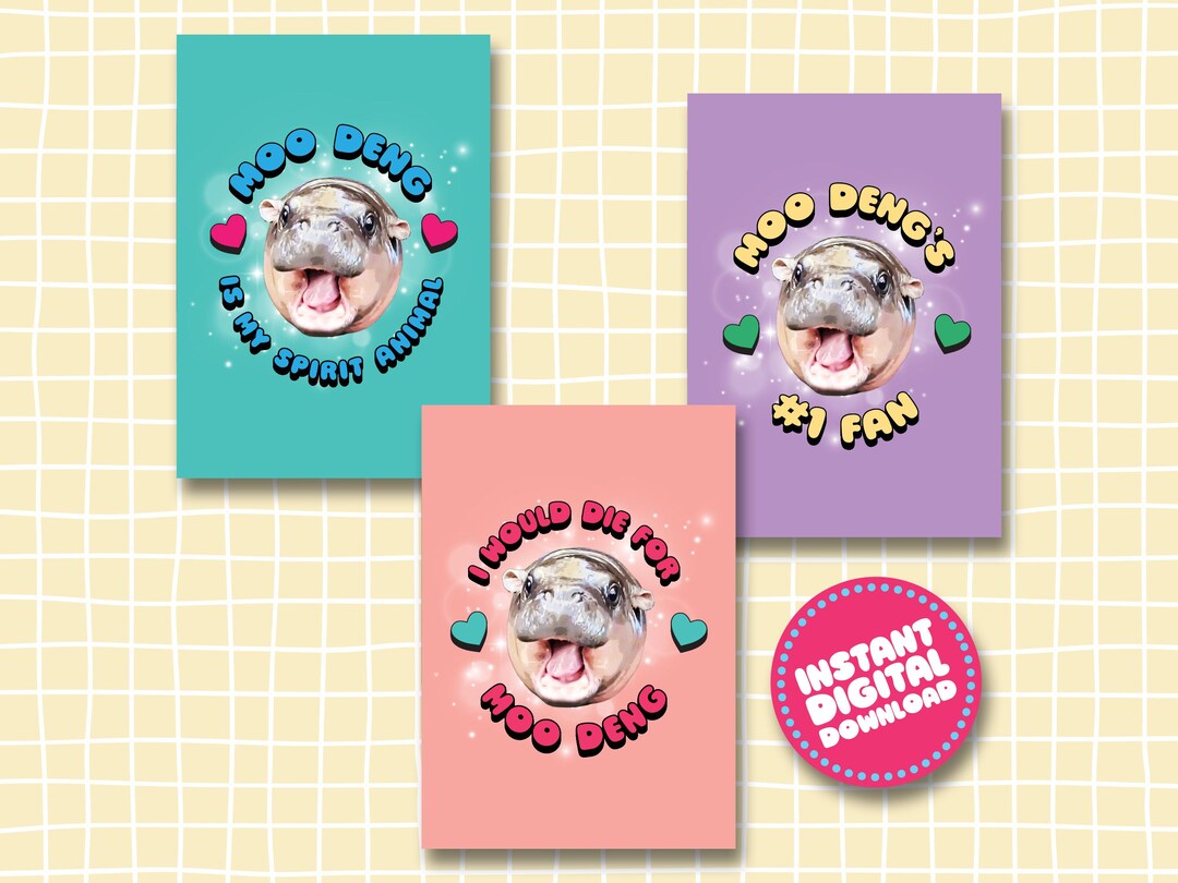 Moo Deng 3 X Print Digital Design Set - Pygmy Hippo Viral Tiktok Trend ...