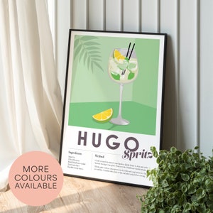 HUGO SPRITZ Cocktail Print Home Bar Kitchen Prosecco Elderflower Mint ...